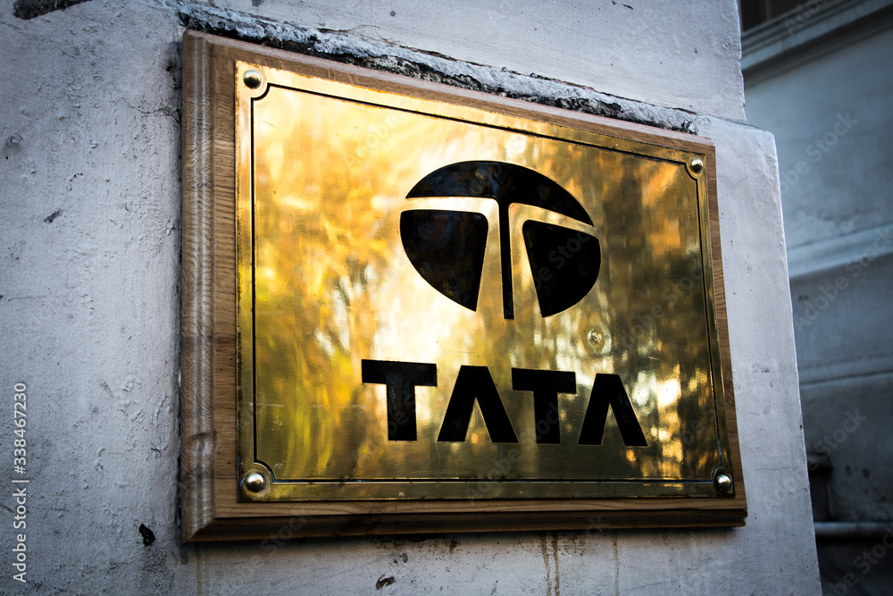 LONDON- NOVEMBER, 2019: Tata Group logo on London office. Multinational ...