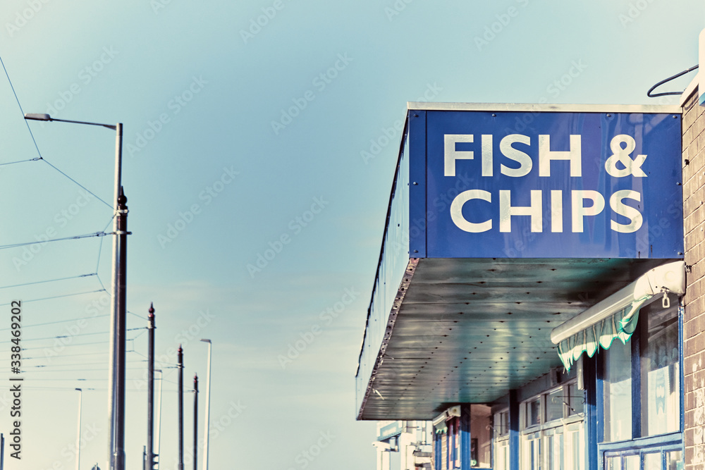 A vintage retro traditional british seaside fish and chips cafe sign ...