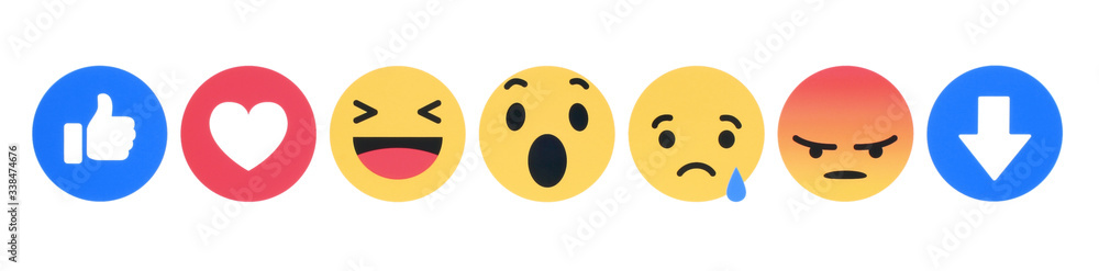 New Facebook like button 7 Empathetic Emoji Reactions Stock Photo ...
