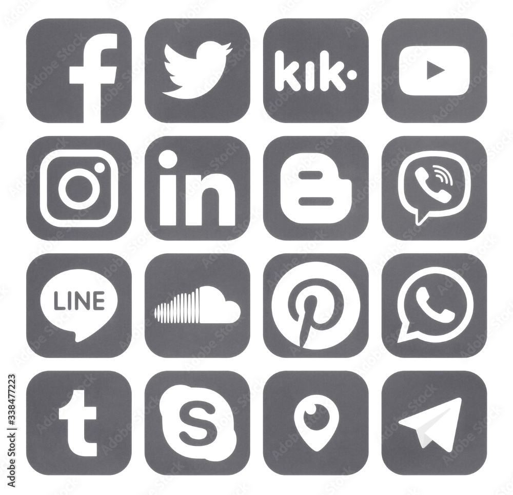 Collection of popular social media rounded gray icons Stock Photo ...