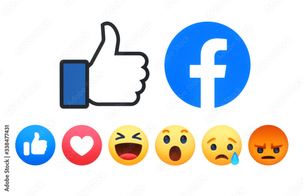 Facebook like button 6 Empathetic Emoji Reactions Stock Photo | Adobe Stock