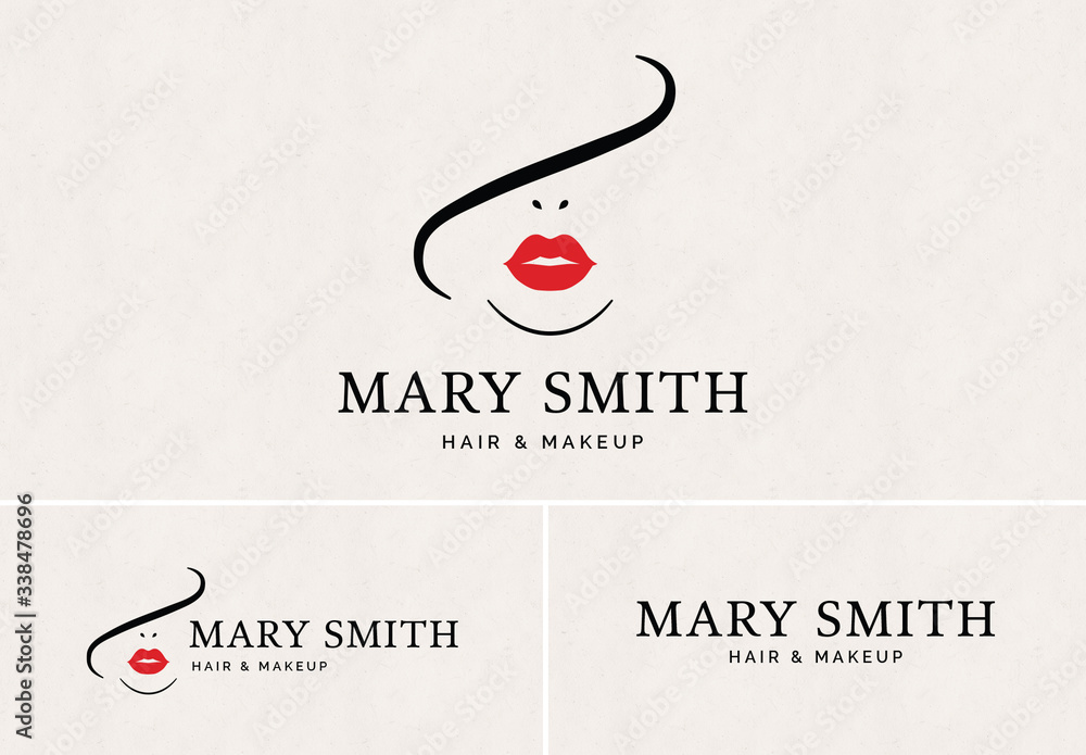 Logo Design Set with Female Face Illustrations Stock Template | Adobe Stock