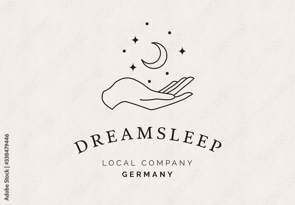 Logo Layout with Hand, Moon, and Stars Stock Template | Adobe Stock