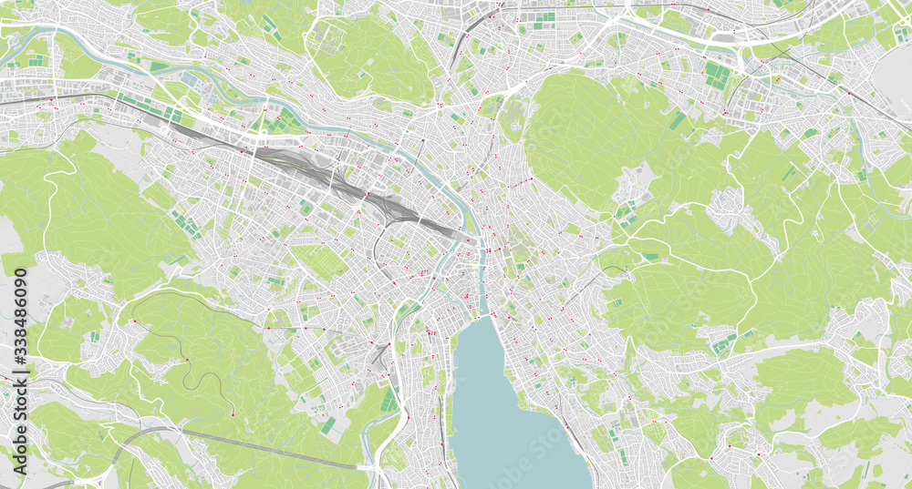 Detailed map of Zurich, Switzerland Stock Vector | Adobe Stock