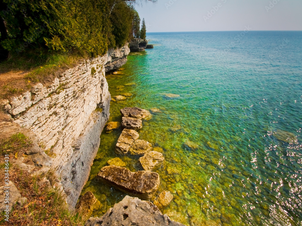 Green Waters of Lake Michigan and The Limestone Bluffs of Cave Point ...
