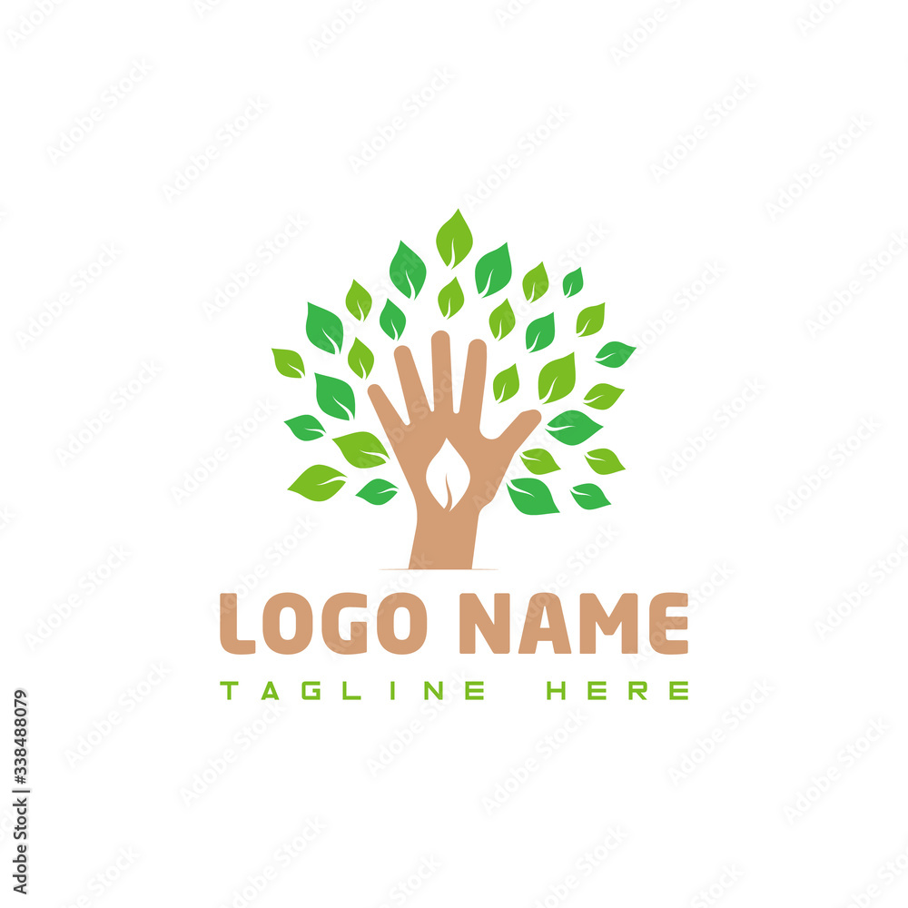 Hand tree illustration. Hand and leaf as a tree vector logo icon design ...