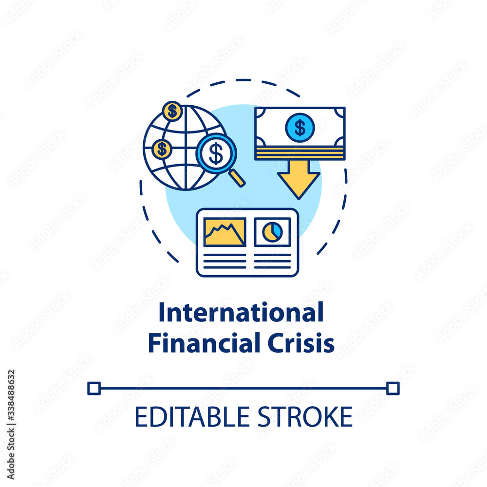 International financial crisis concept icon. Global economic emergency ...
