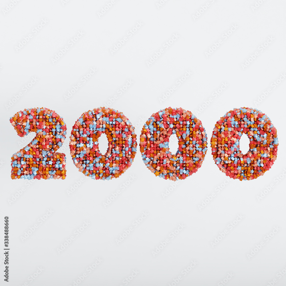 Number 2000 3D Text Illustration, Digits With Pink And Sky Colors Stars ...
