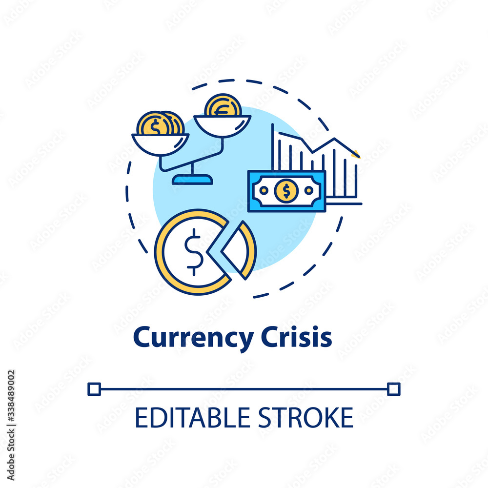 Currency, crisis concept icon. National economic issue, financial ...