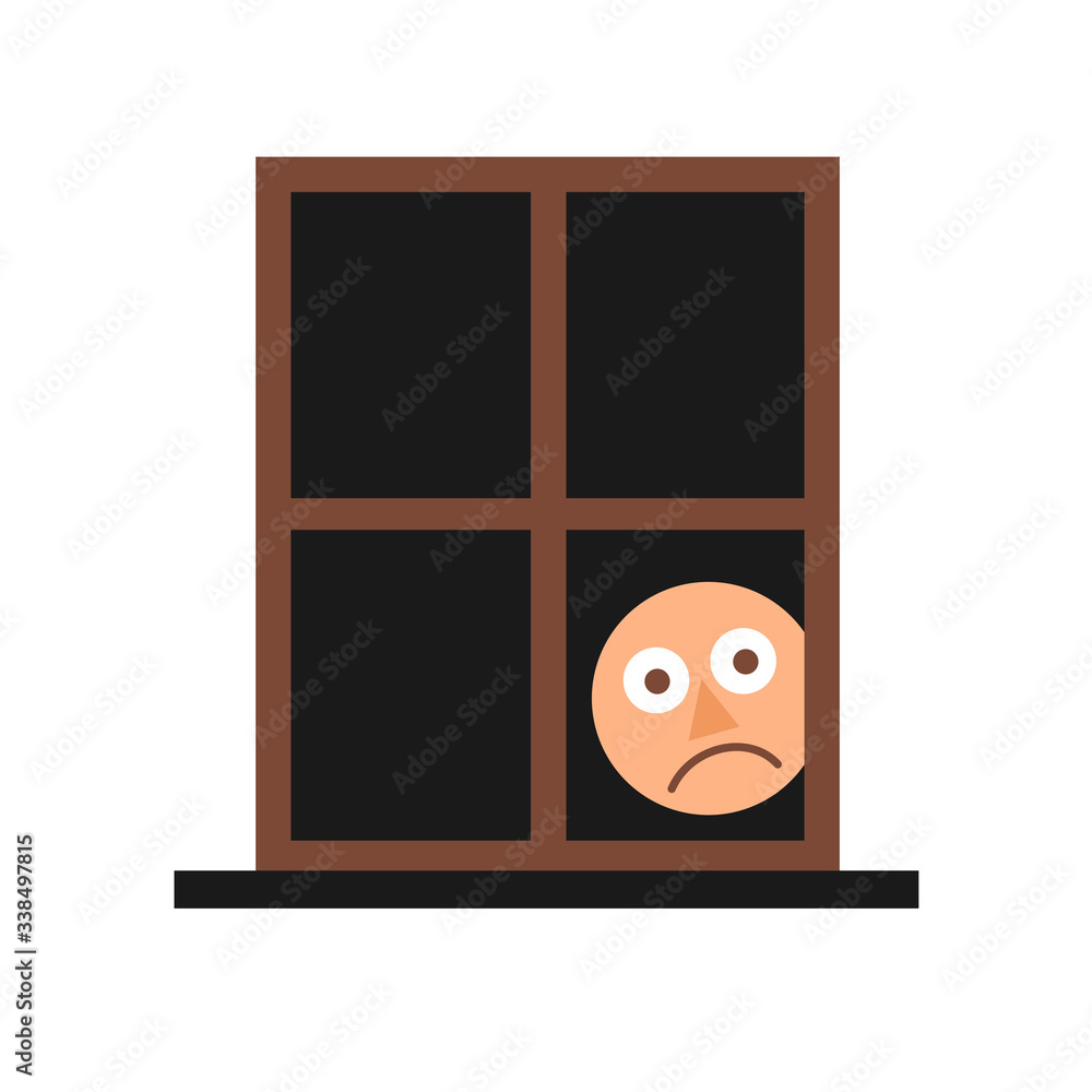 Sad face of lonely person is looking from the window. Human is closed ...