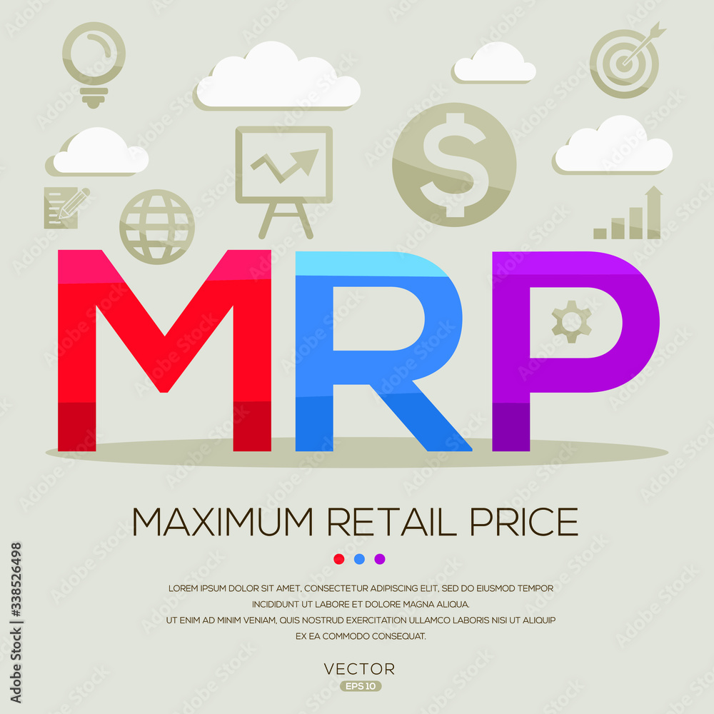 MRP mean (maximum retail price) ,letters and icons,Vector illustration ...