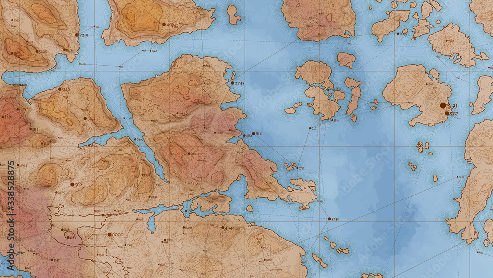 Ancient abstract earth relief map with big data and connections ...