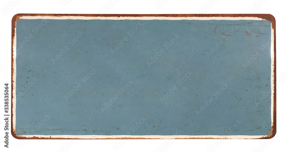 Old blue blank enameled plate mockup, mock up or template, isolated on ...