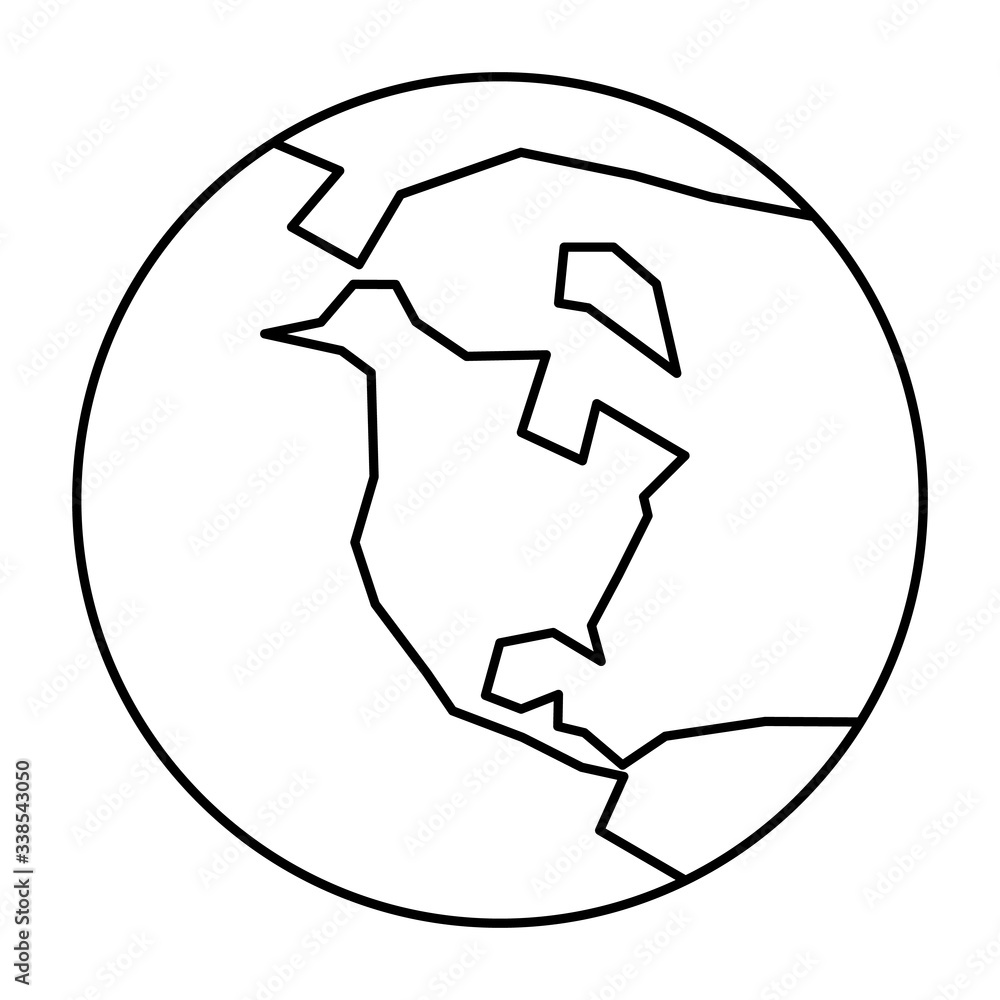 Simplified outline Earth globe with map of World focused on North ...