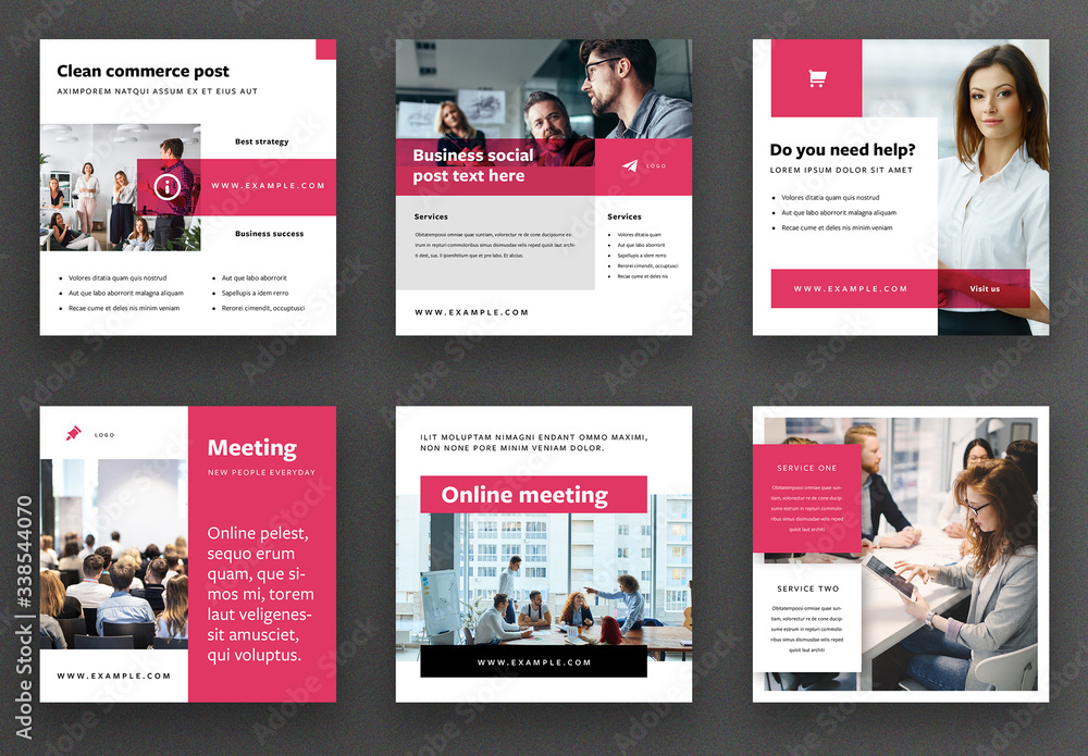 Social Media Post Layout Set with Magenta Accent Stock Template | Adobe ...