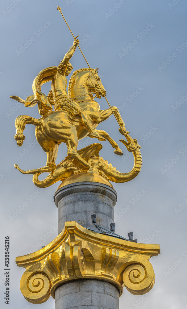Gilded Saint George statue on Freedom Monument in Tbilisi, Georgia ...