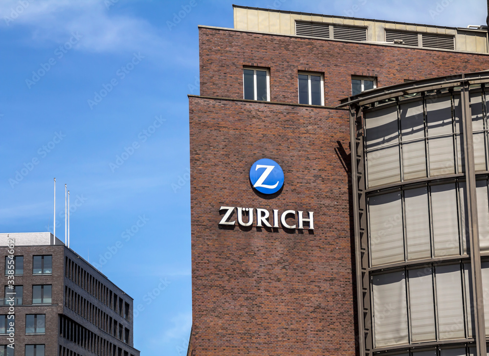 Hamburg, Germany: Zurich Insurance Group promotion on the top of a ...