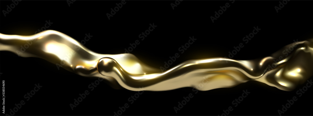 Golden liquid wave isolated on black background. Vector realistic 3d ...