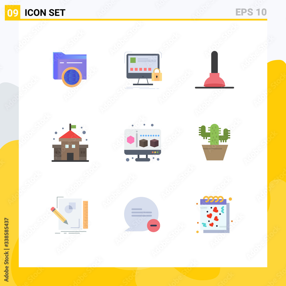 9 Thematic Vector Flat Colors and Editable Symbols of computer, cube ...