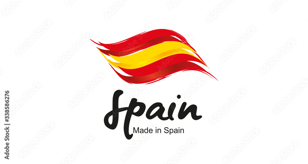 Made in Spain handwritten flag ribbon typography lettering logo label ...