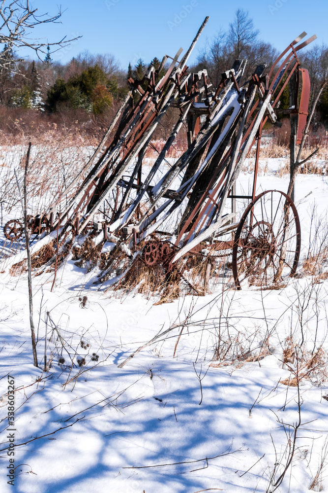 Horse drawn elevator hay rake Stock Photo | Adobe Stock