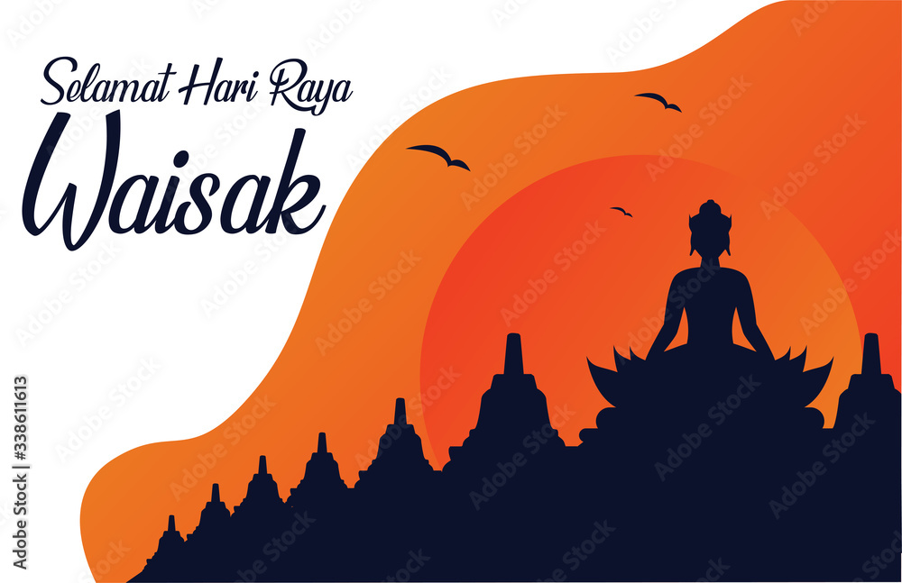 Happy Vesak Day Budha Purnima Background With Realistic Pink Lotus And ...