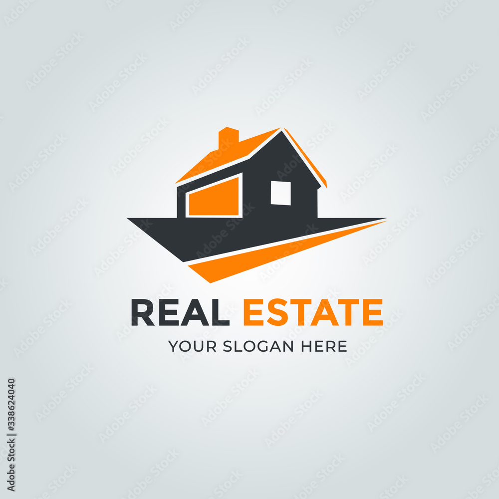 Orange and Grey Home Logo Vector. Real Estate Logo Template Stock ...