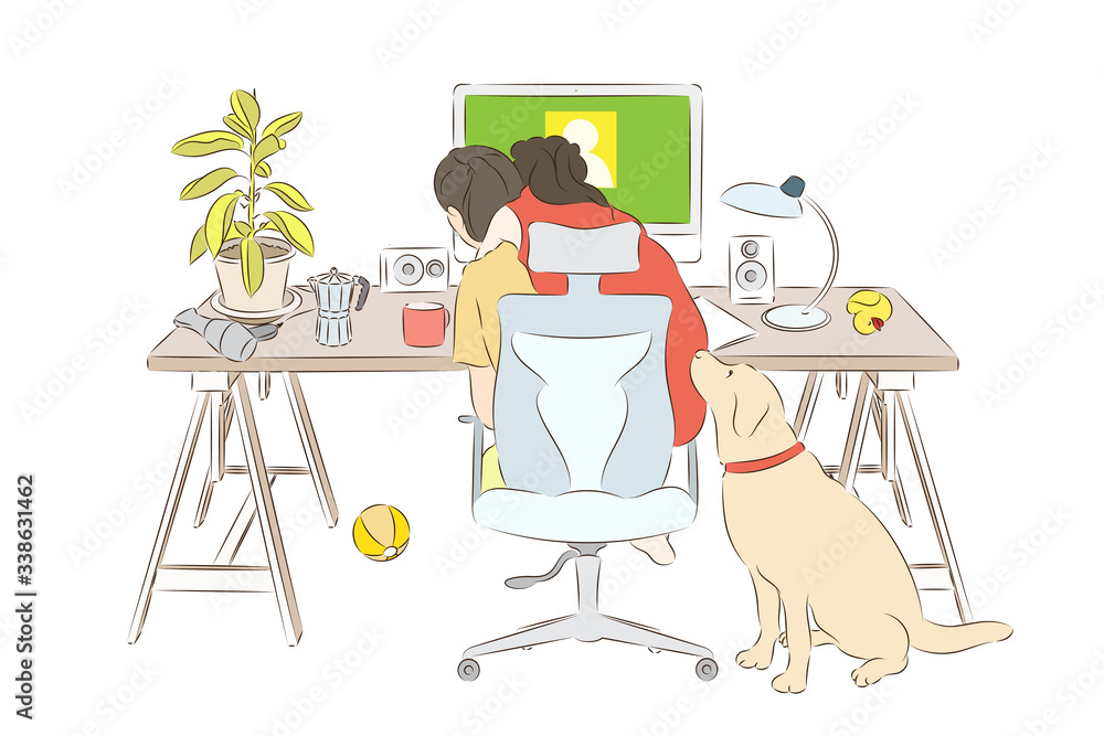 Hand draw and paint character isolate vector busy of single mom mother ...
