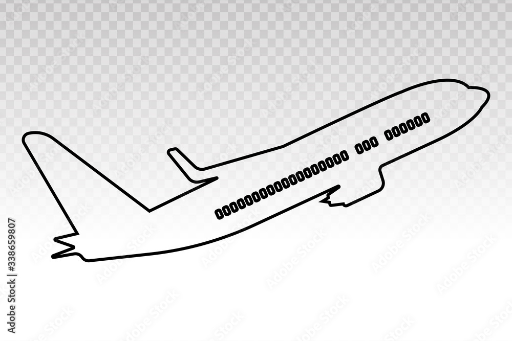 airplane / aeroplane aviation vector line art icon on a transparent ...