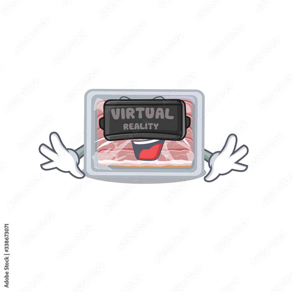 Cartoon design style of frozen smoked bacon with modern Virtual Reality ...