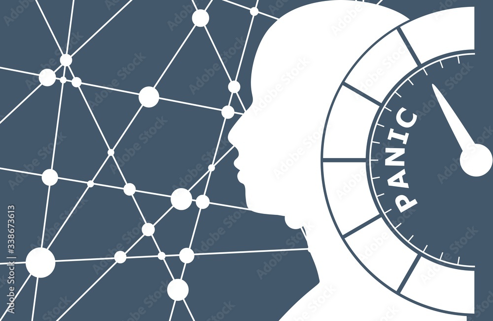 Panic level conceptual meter indicating maximum. Scale with arrow. Sign ...