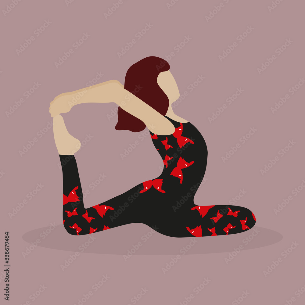 Eka Pada Rajakapotasana. One-Legged King Pigeon Pose. Asana for flexible legs and back. Vector ...