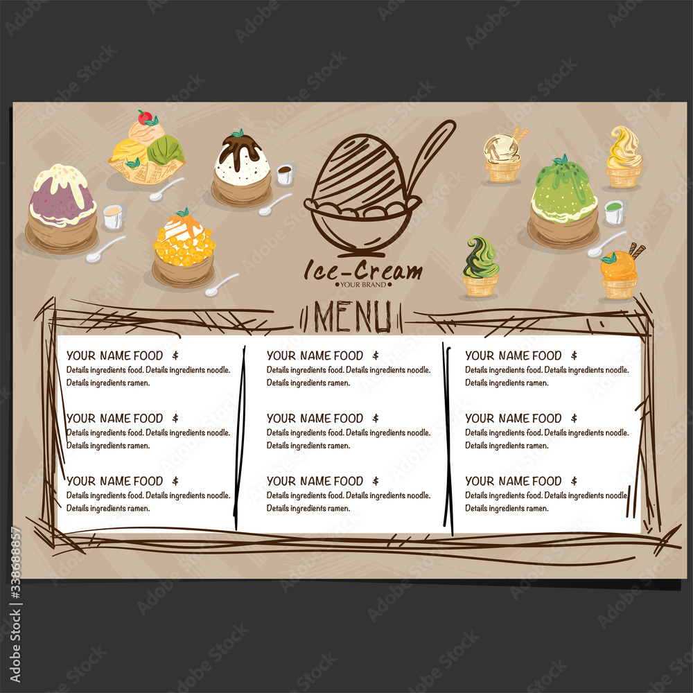 menu template Ice cream dessert restaurant brand design Stock Vector ...