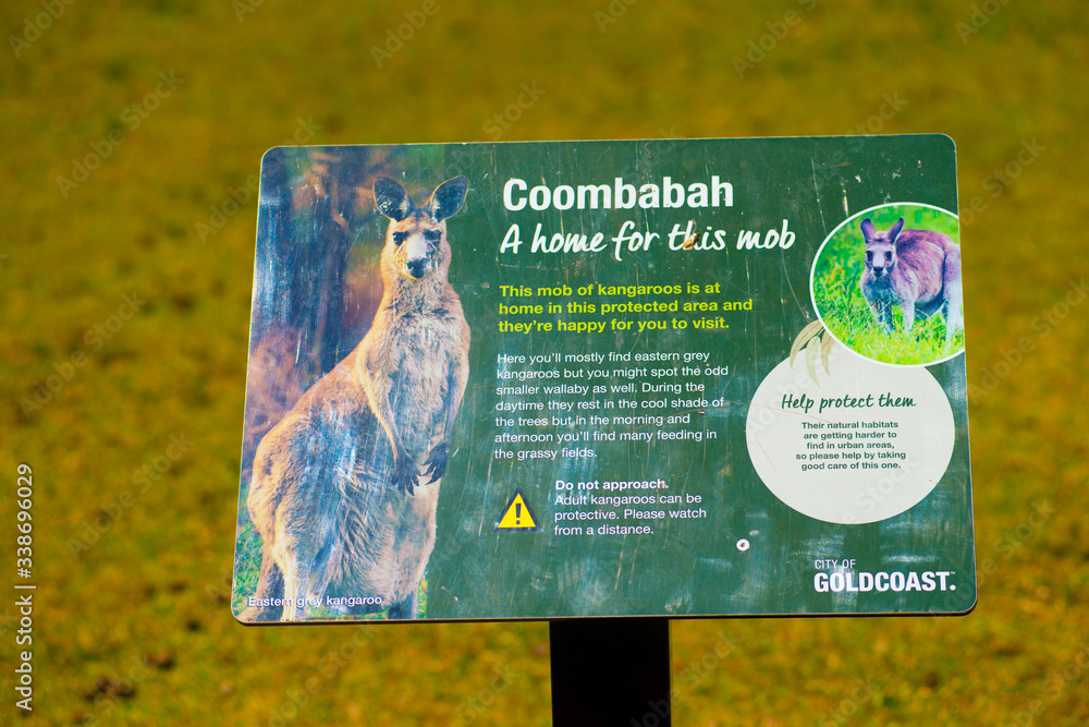 Sign of the area Coombabah of Gold Coast, Australia. Australia is a ...