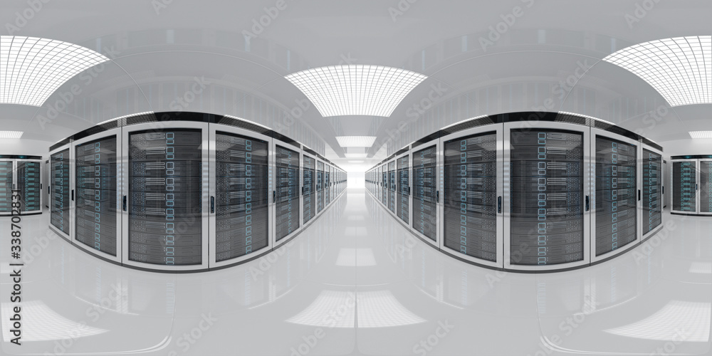 High resolution HDRI panoramic view of a server data room center. 360 ...