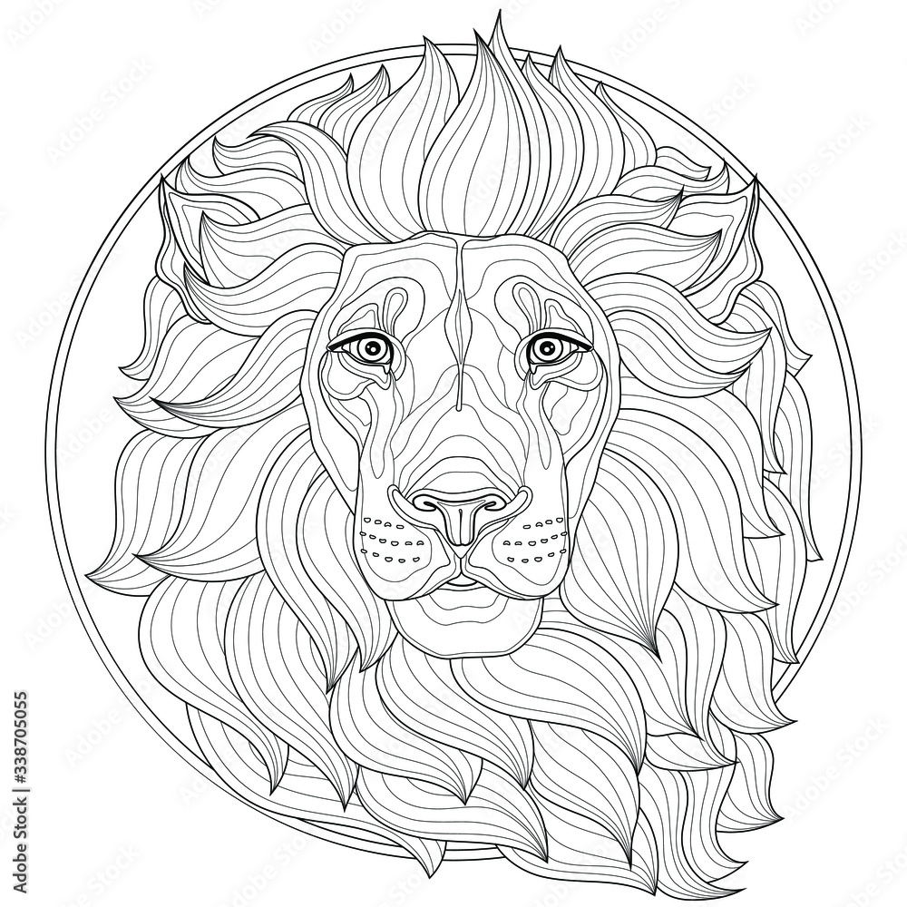 Beautiful lion.Coloring book antistress for children and adults ...