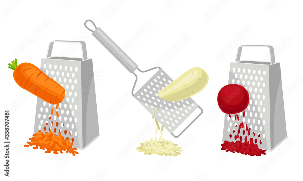 Process of Vegetables Grating on Grater Isolated on White Background ...