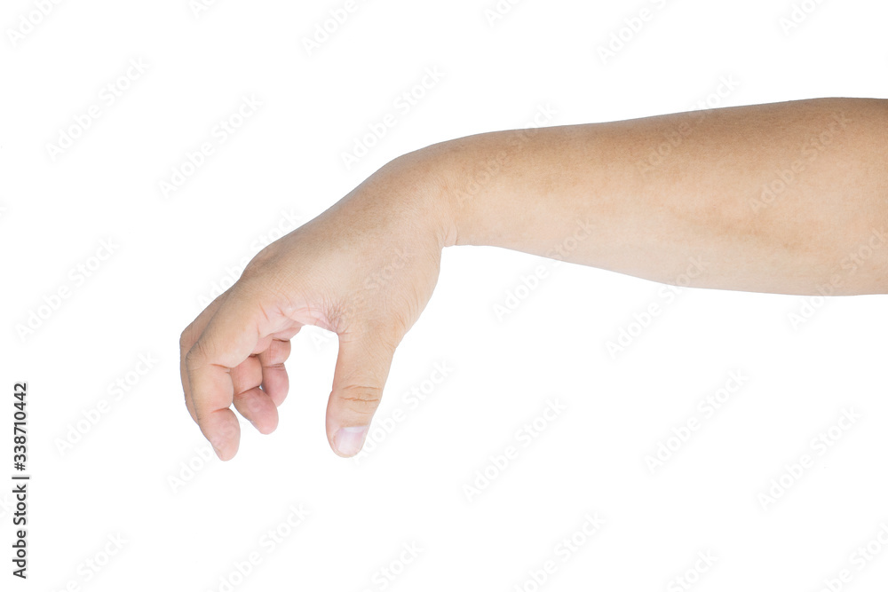 Hand and arm asian man or caucasian hand gestures hold or catching ...