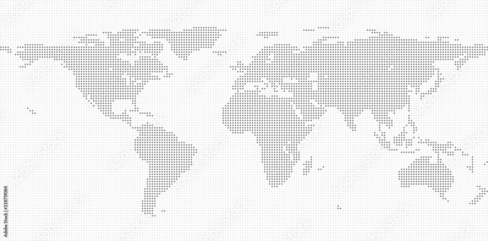 Simplified symbolic dot pattern world map. Flat earth. Light grey map ...