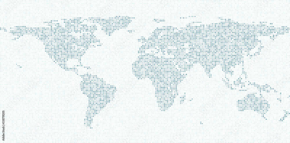 Simplified symbolic dot pattern world map. Flat earth. Light blue map ...
