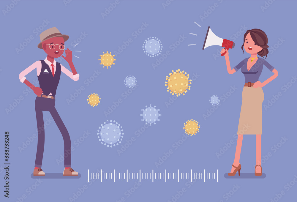 Safe distance as protection measure against virus. Man and woman ...