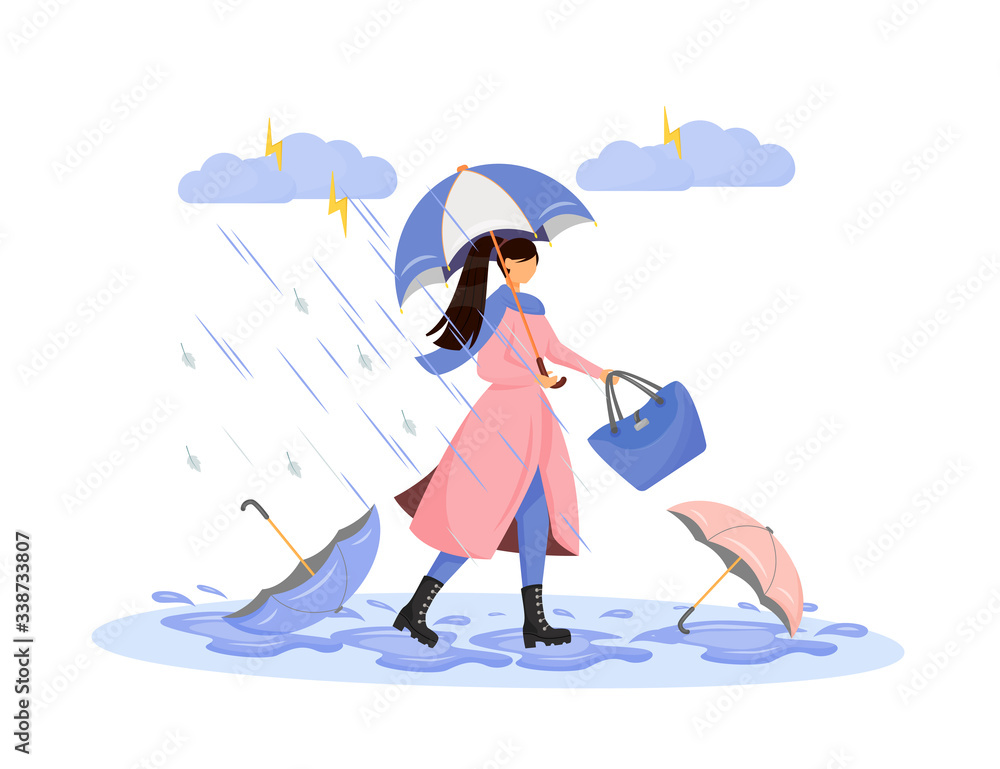 Heavy rainfall flat color vector faceless character. Seasonal ...