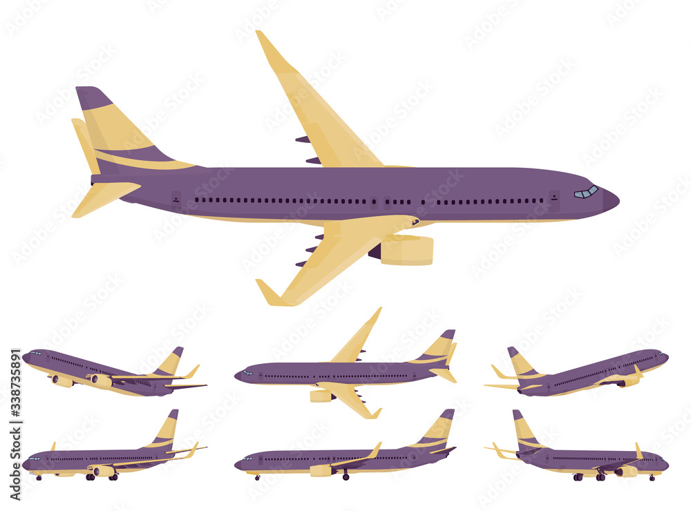Passenger plane purple, yellow design set, airline aircraft for ...