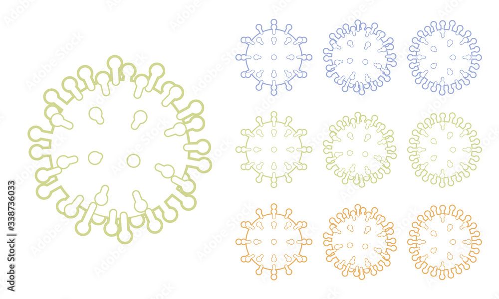 Virus structure line art, human coronavirus spike symbol set ...