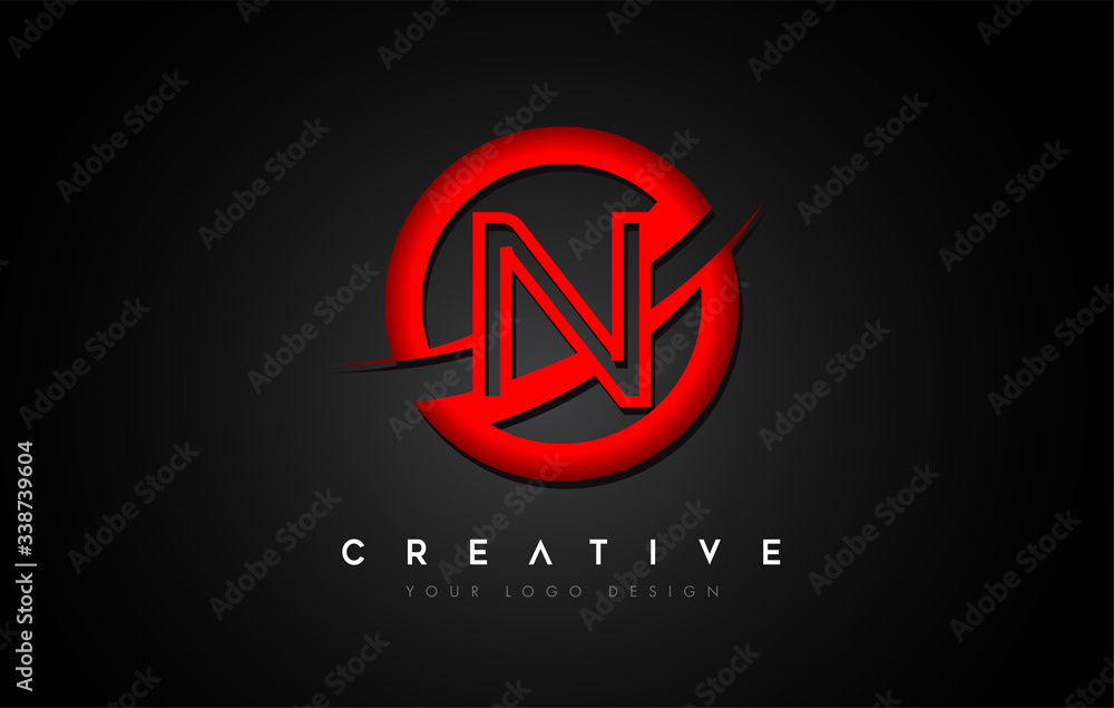Letter N Logo with a Red Circle Swoosh Design. Creative Uppercase ...