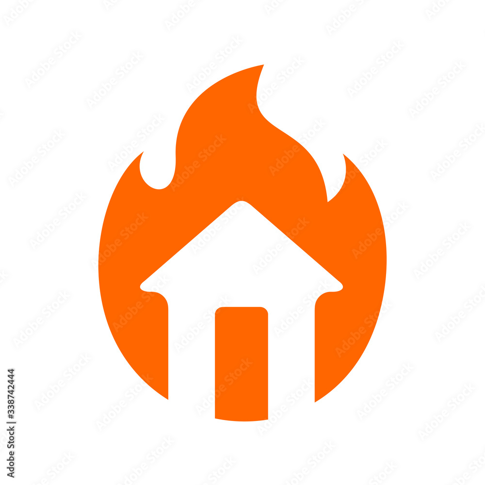 House on fire logo design, home and fire flame icon, burnt home symbol ...