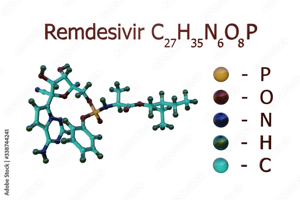 Structural chemical formula and molecular model of remdesivir, an ...