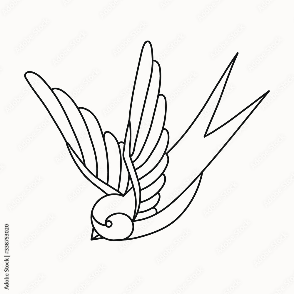 old school bird tattoo flash sheet. swallow bird in flight illustration ...