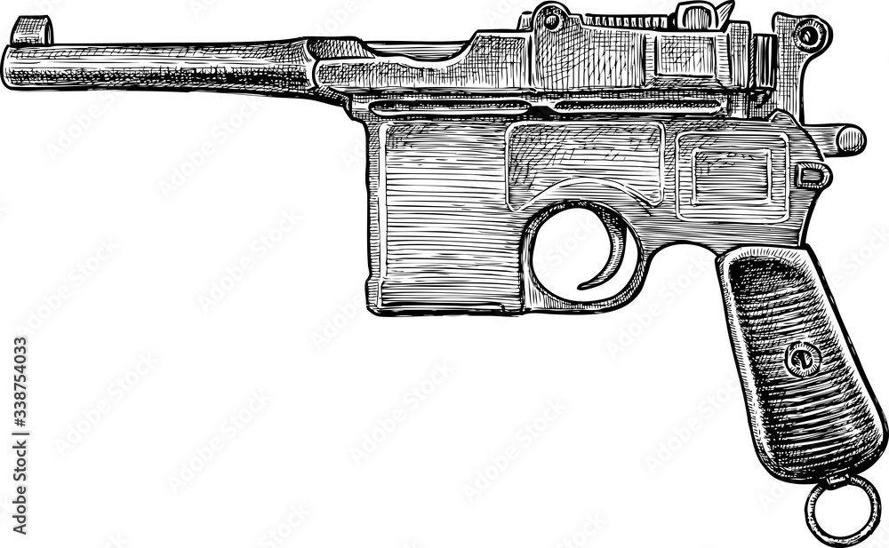 Poster Hand drawing Mauser pistol of 1908 year – Tableau | Europosters