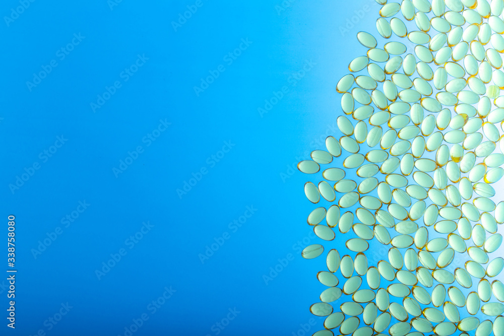 Omega-3 on gradient blue background with copy space horizontal shot ...